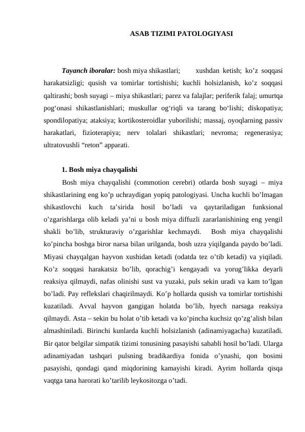 ASAB TIZIMI PATOLOGIYASI