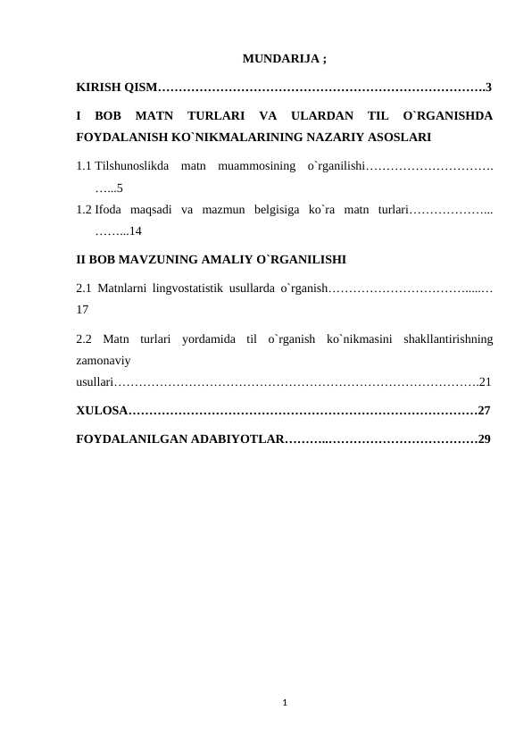 MATN TURLARI VA ULARDAN TIL O`RGANISHDA FOYDALANISH KO`NIKMALARINING ...