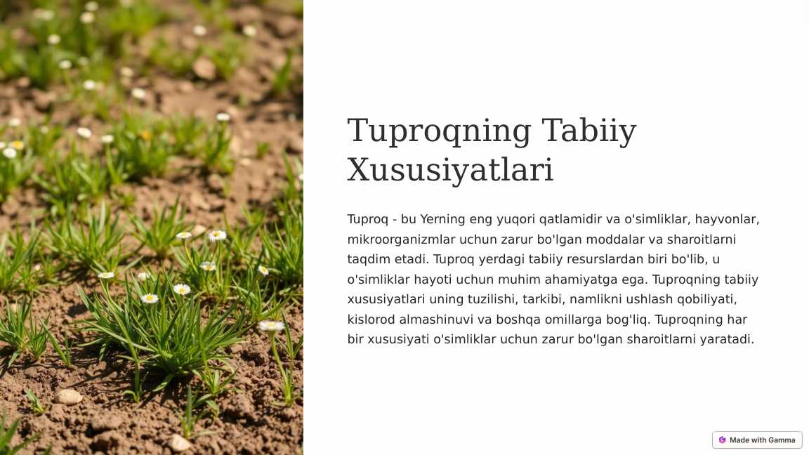 Tuproq va uning tabiiy xususiyatlari