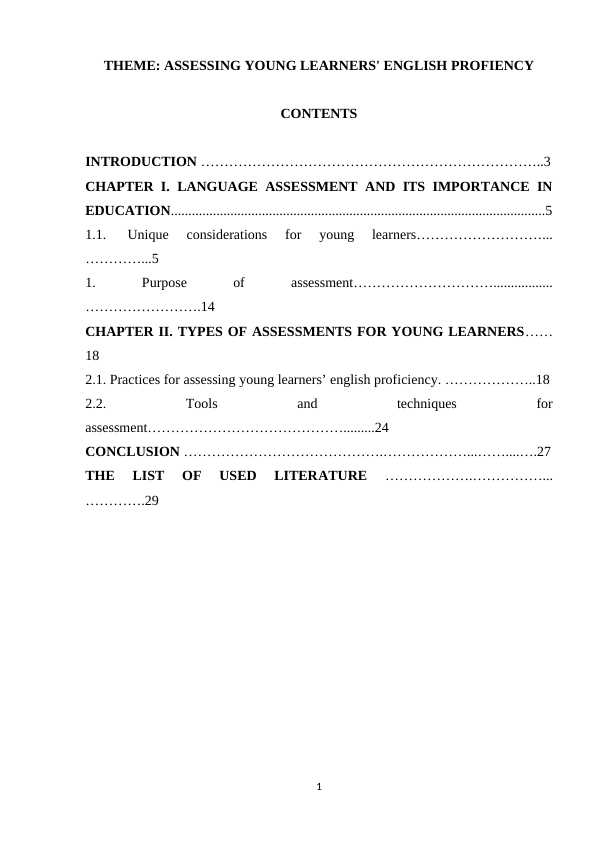 Assessing Young Learners' English profiency