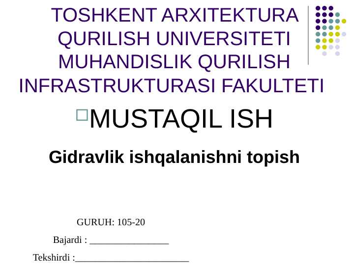 Gidravlik ishqalanishni topish