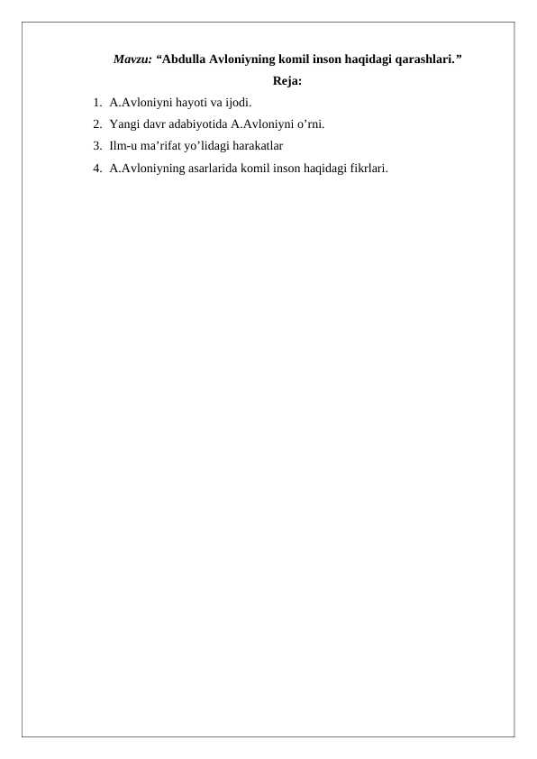 Abdulla Avloniyning komil inson haqidagi qarashlari