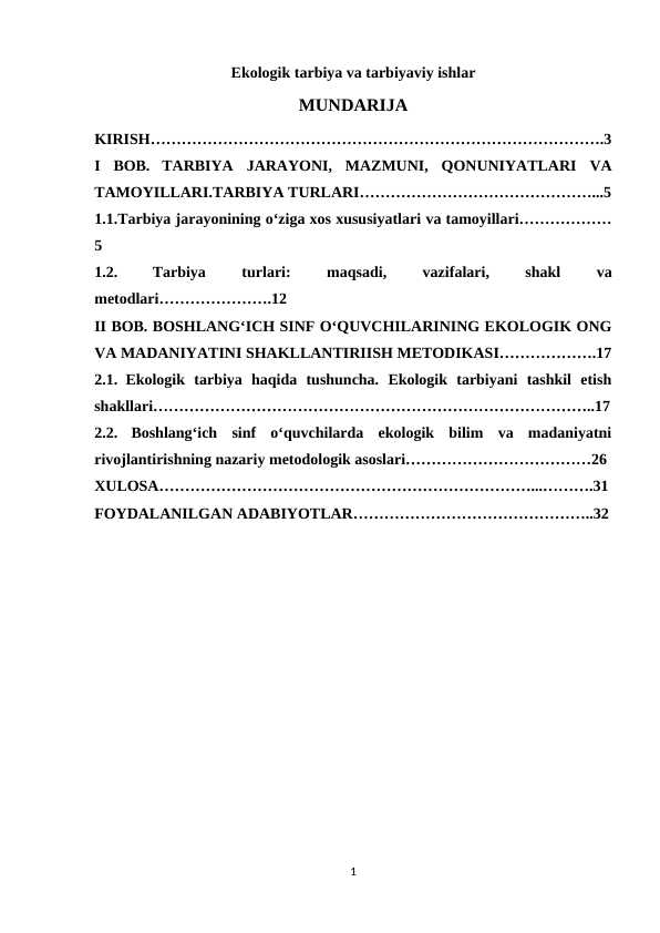 Ekologik tarbiya va tarbiyaviy ishlar