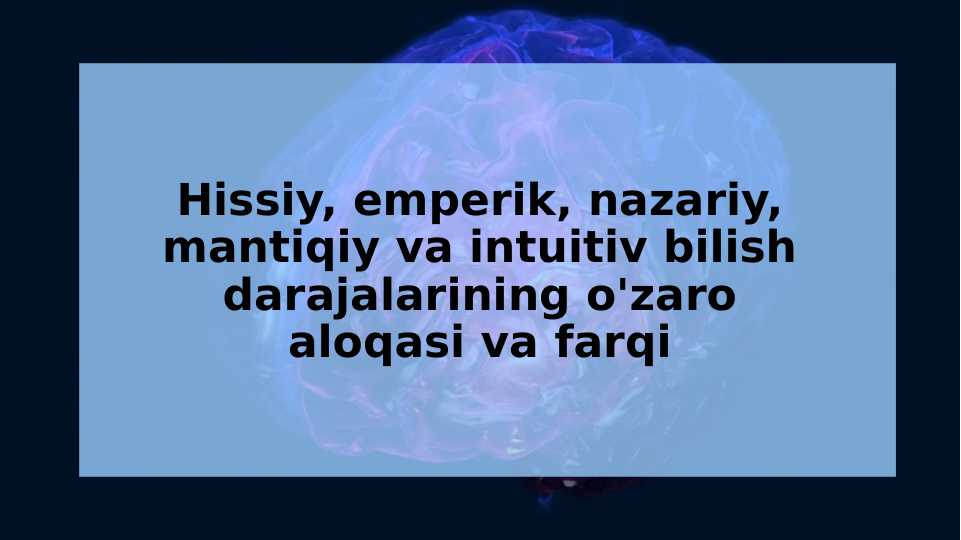 Hissiy, emperik, nazariy, mantiqiy va intuitiv bilish darajalarining o ...