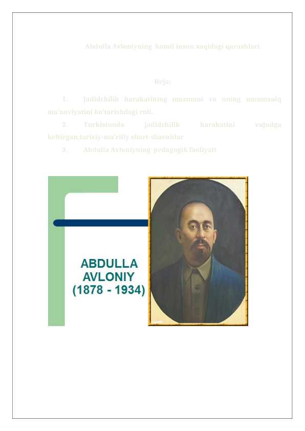 Avloniyning komil inson xaqidagi qarashlari