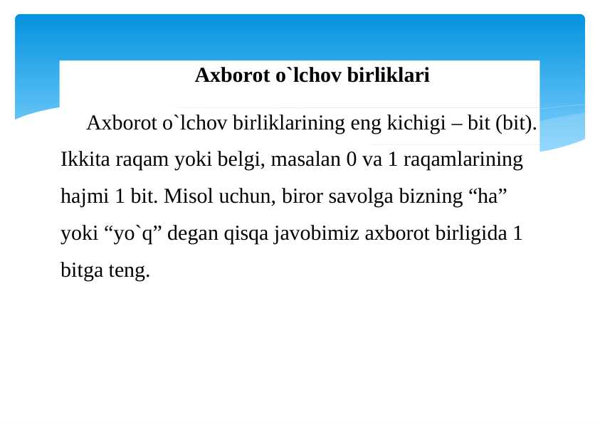 Axborot o`lchov birliklari