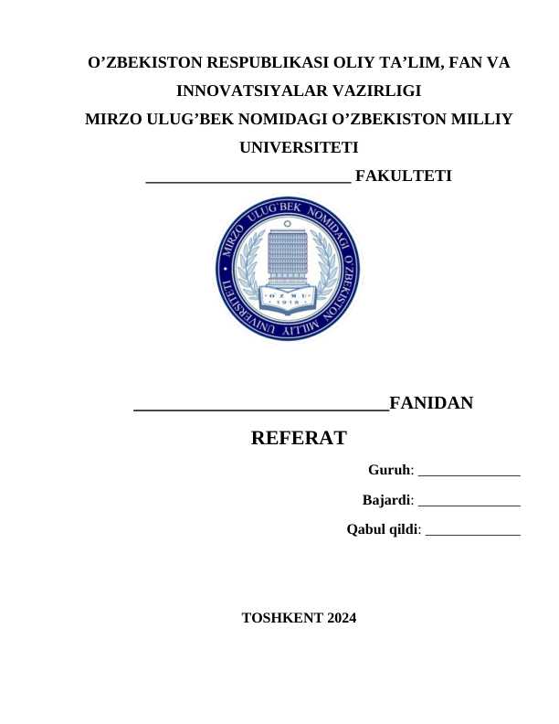 Referat yuzi tayyor shablon | O‘zbekiston Milliy universiteti (O‘zMU)