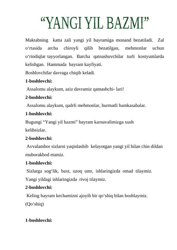 Yangi yil tadbir ssenariysi