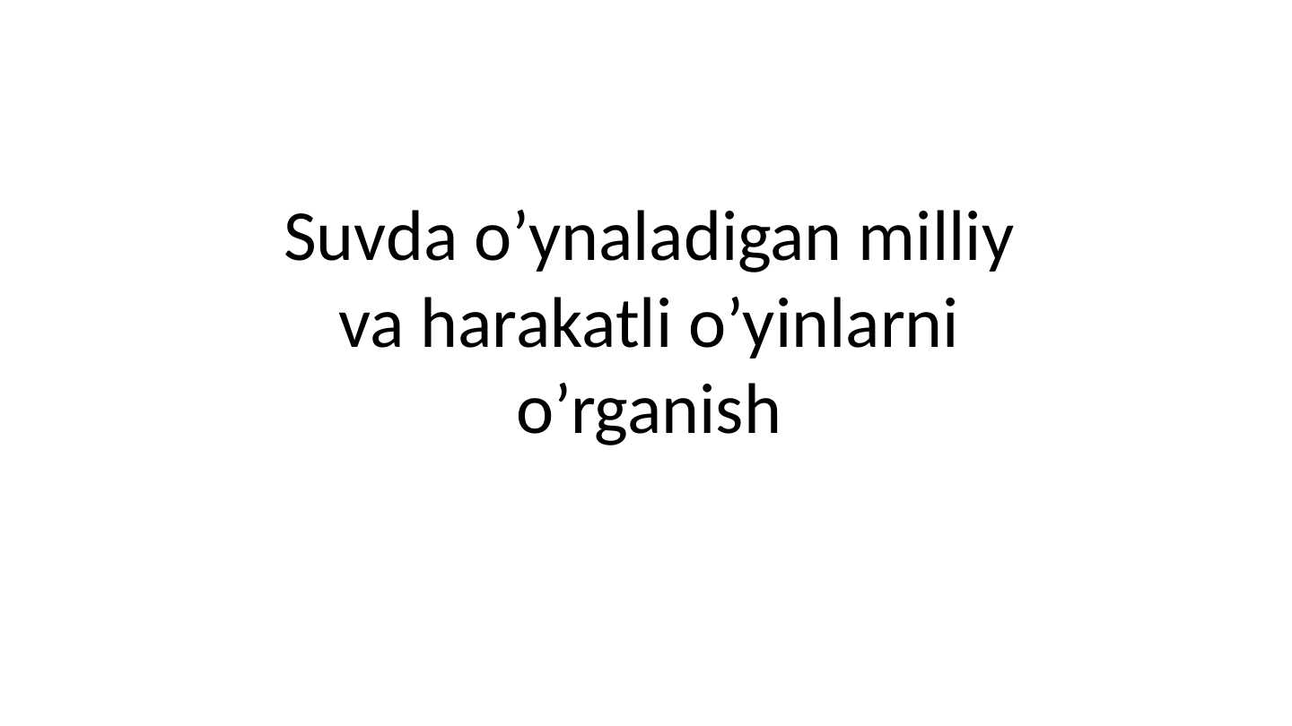 Suvda o’ynaladigan milliy va harakatli o’yinlarni o’rganish