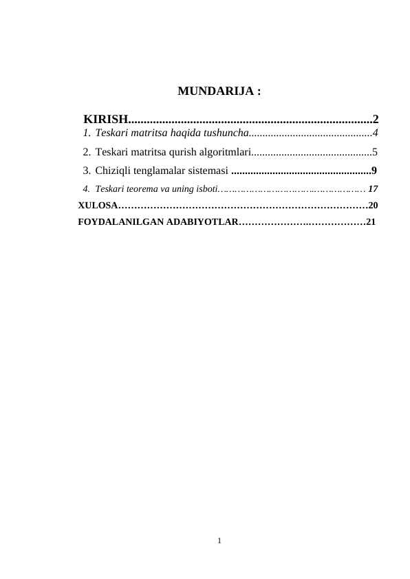 Teskari matritsa iqtsodda qo`llanishi