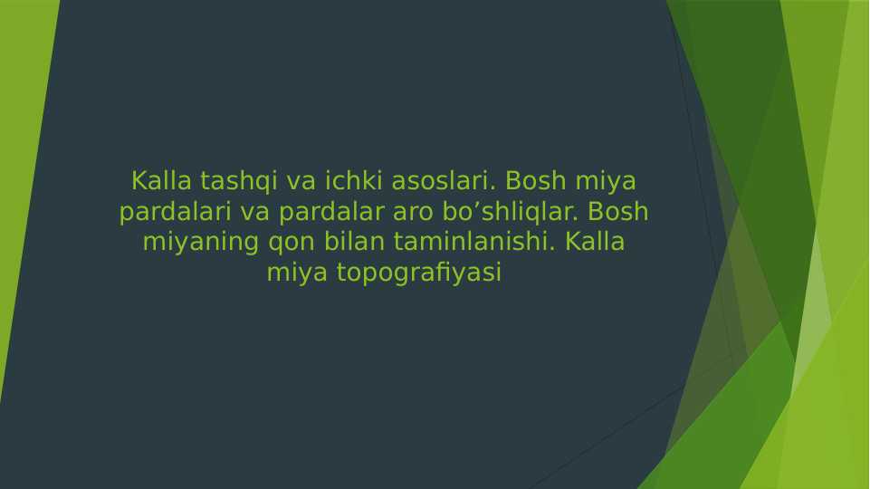 Kalla tashqi va ichki asoslari. Bosh miya pardalari va pardalar aro bo ...