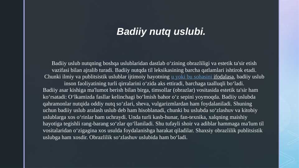 Badiiy nutq uslubi.
