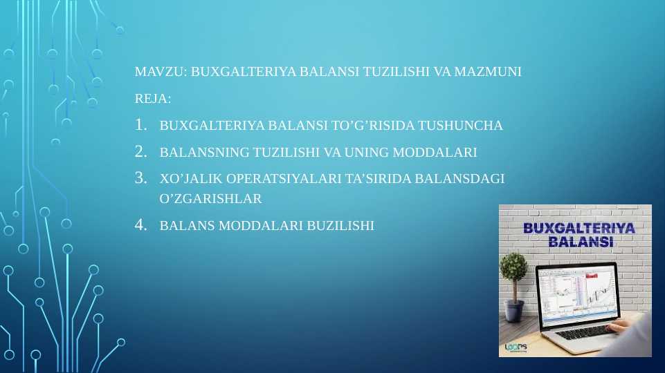 Buxgalteriya balansi tuzilishi va mazmuni