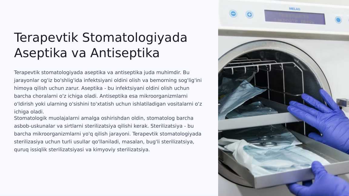Terapevtik stomatologiyada aseptika va antiseptika. Sterilizatsiya.