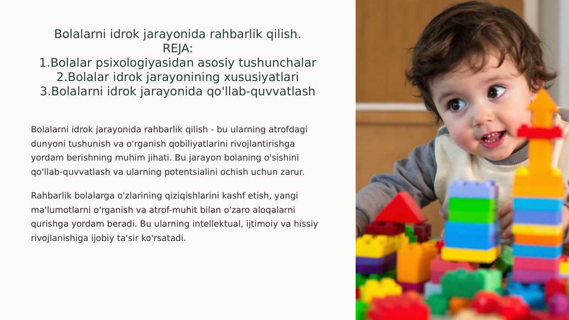 Bolalarni idrok jarayonida rahbarlik qilish.