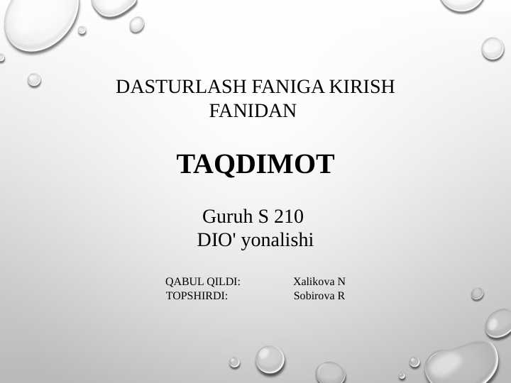 Dasturiy taminot ishlab chiqish jarayonlari