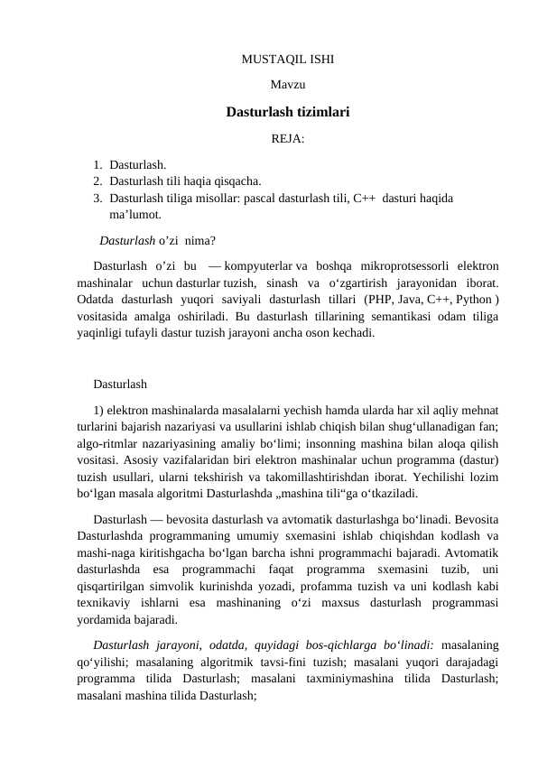 Dasturlash tizimlari