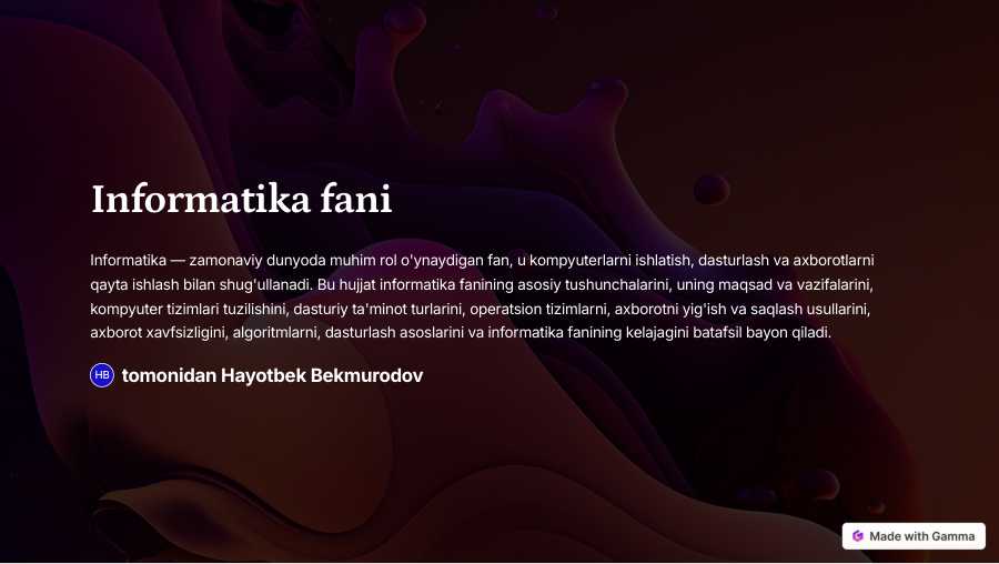 Informatika fani haqida tushuncha