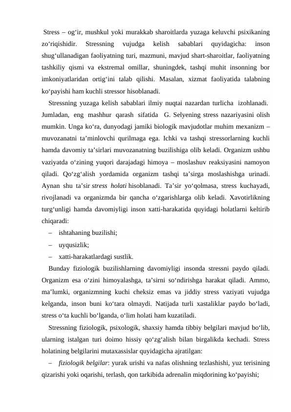 Stress haqida ma‘lumot