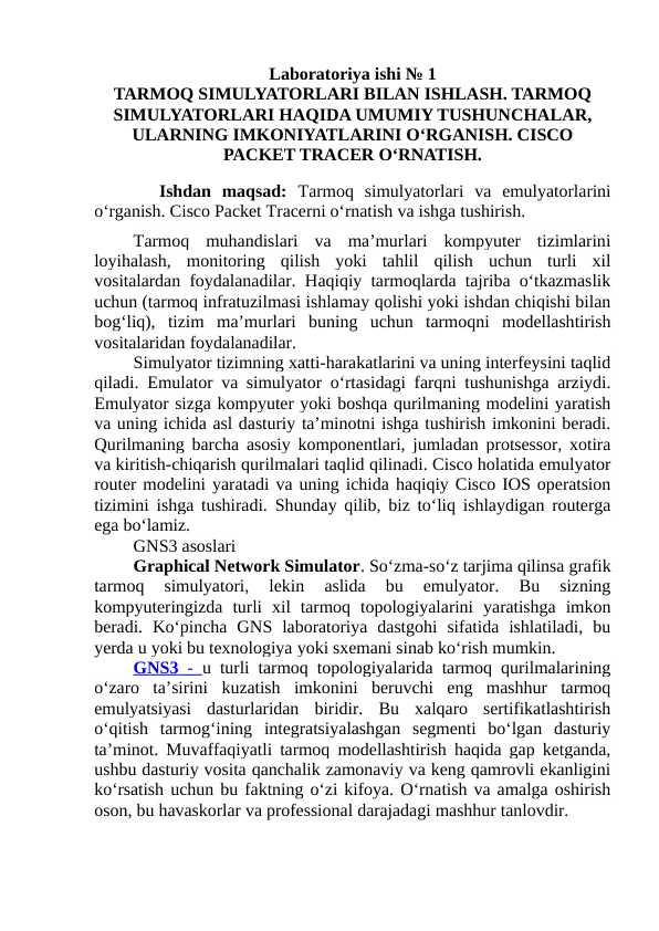 TARMOQ SIMULYATORLARI BILAN ISHLASH. TARMOQ SIMULYATORLARI HAQIDA ...