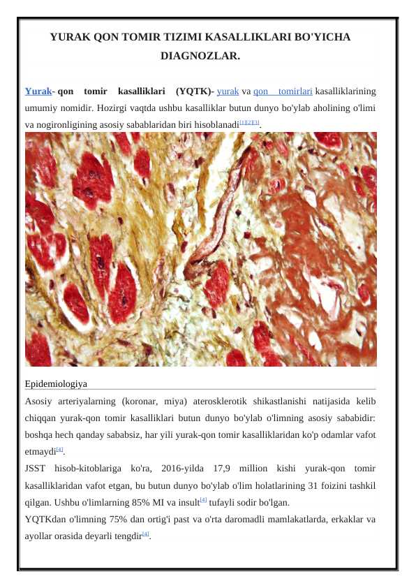 YURAK QON TOMIR TIZIMI KASALLIKLARI BO'YICHA DIAGNOZLAR.