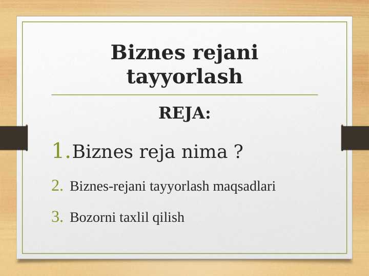 Biznes rejani tayyorlash