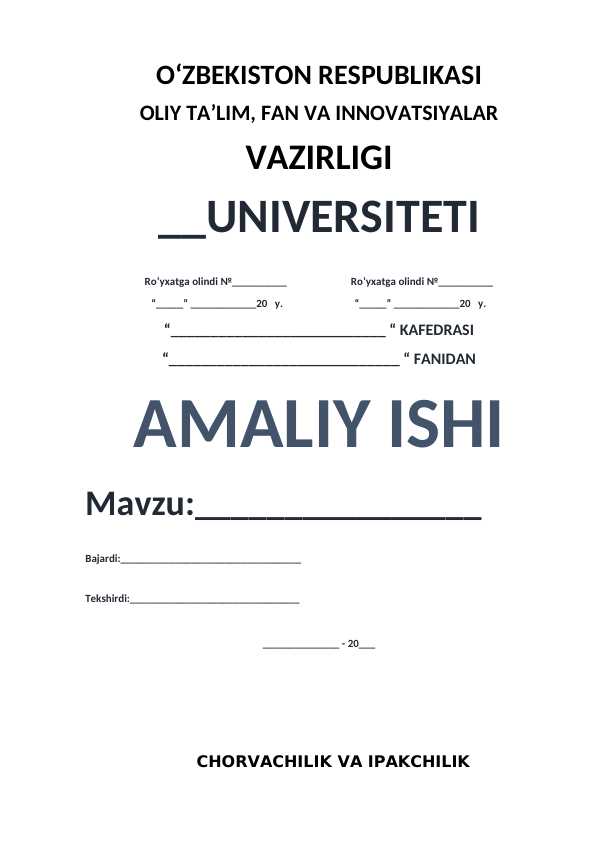 CHORVACHILIK VA IPAKCHILIK FANIDAN AMALIY MASHG‘ULOTLAR TO‘PLAMI
