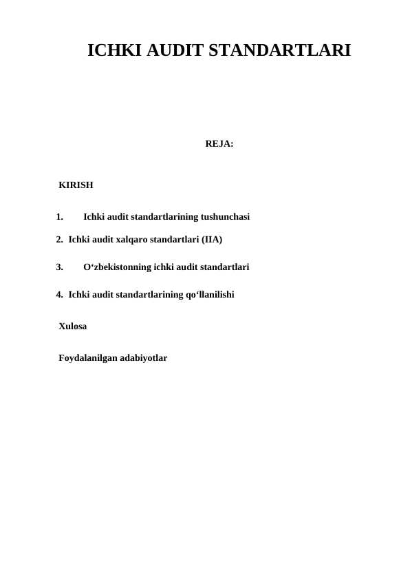 ICHKI AUDIT STANDARTLARI