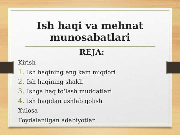 Ish haqi va mehnat munosabatlari