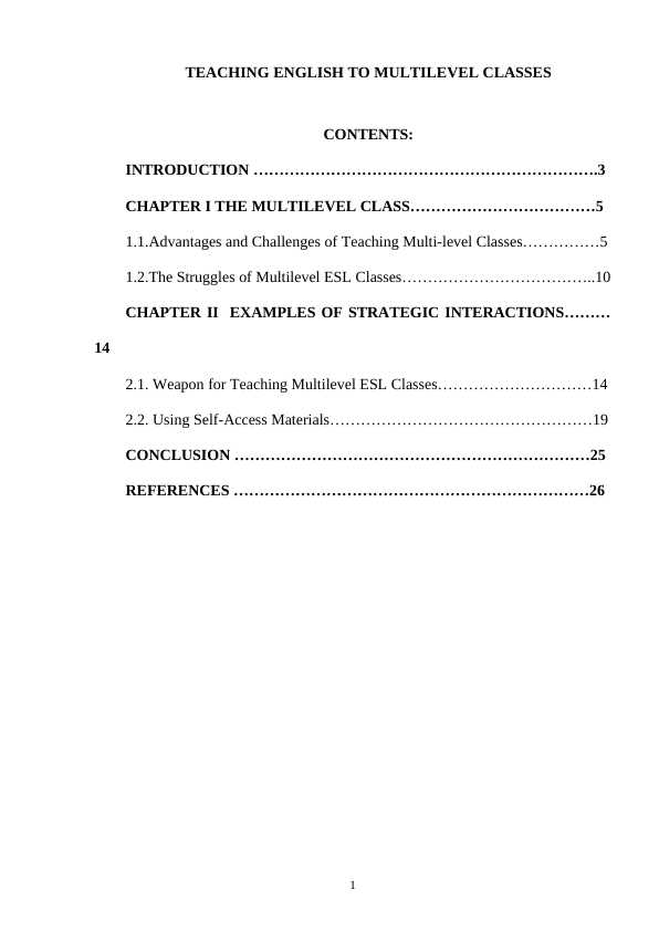 TEACHING ENGLISH TO MULTILEVEL CLASSES