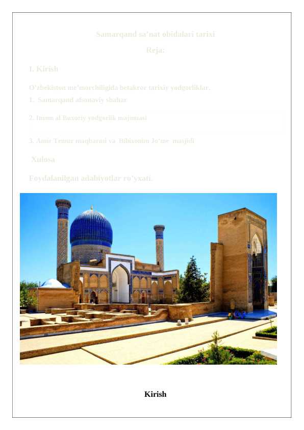 samarqand san'at obidalari tarixi