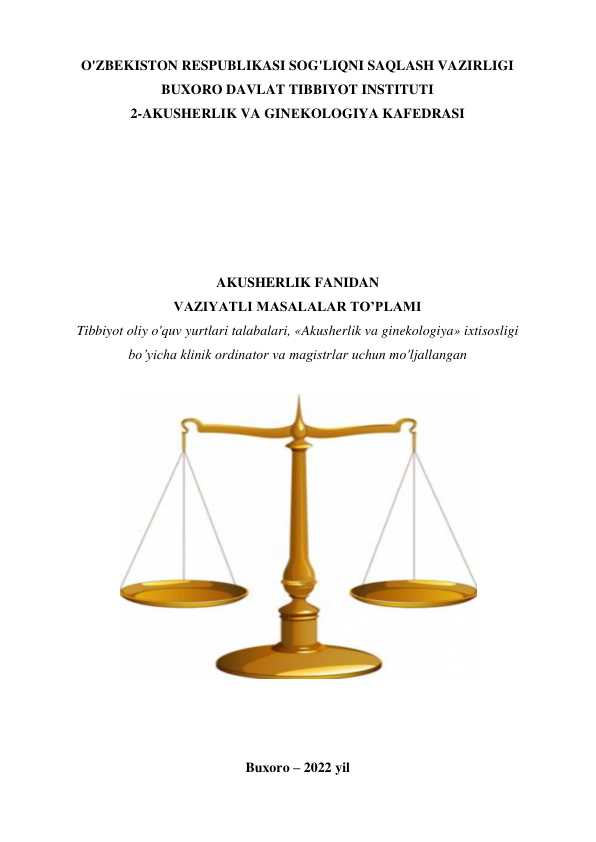 Akusherlik fanidan vaziyatli masalalar to'plami