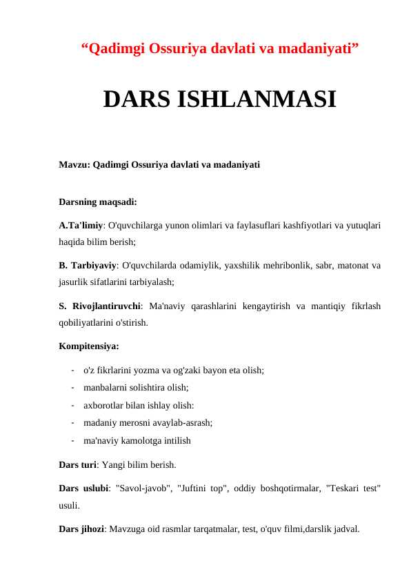 Qadimgi Ossuriya dars ishlanma