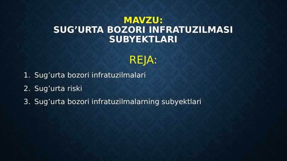 Sug’urta bozori infratuzilmasi subyektlari