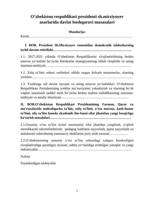 O’zbekiston respublikasi prezidenti sh.mirziyoyev asarlarida davlat ...