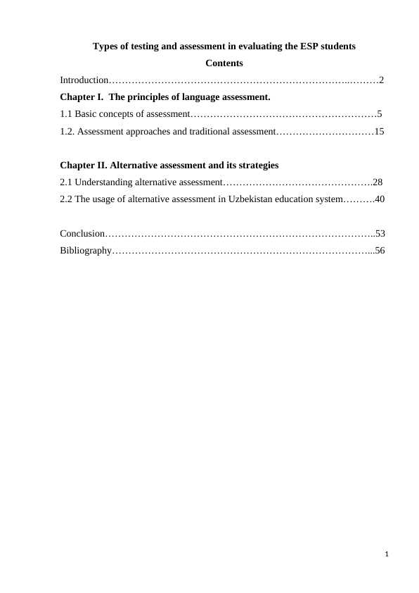 Types of testing and assessment in evaluating the ESP students