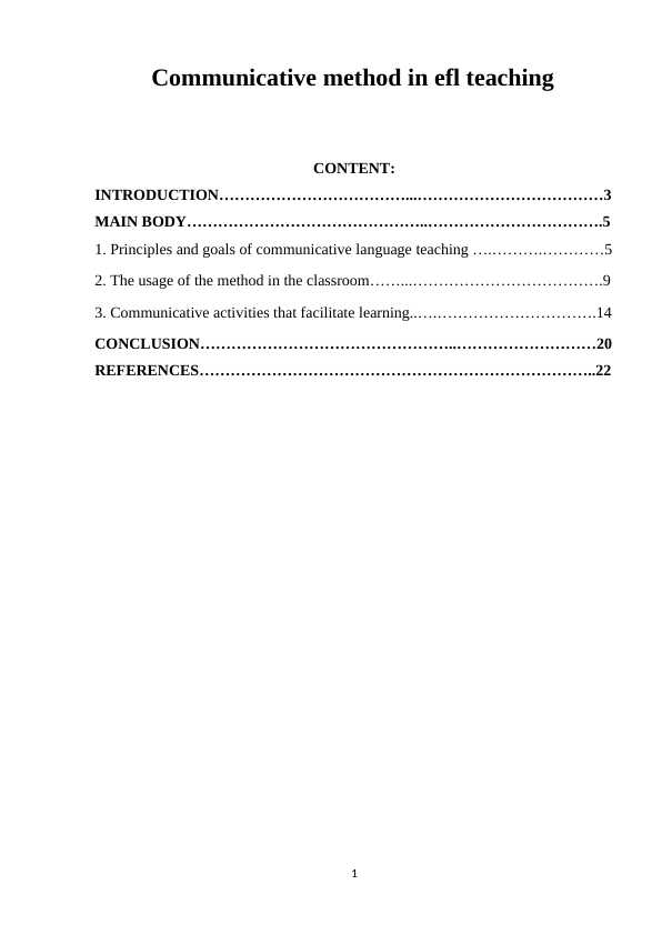Communicative method in efl teaching