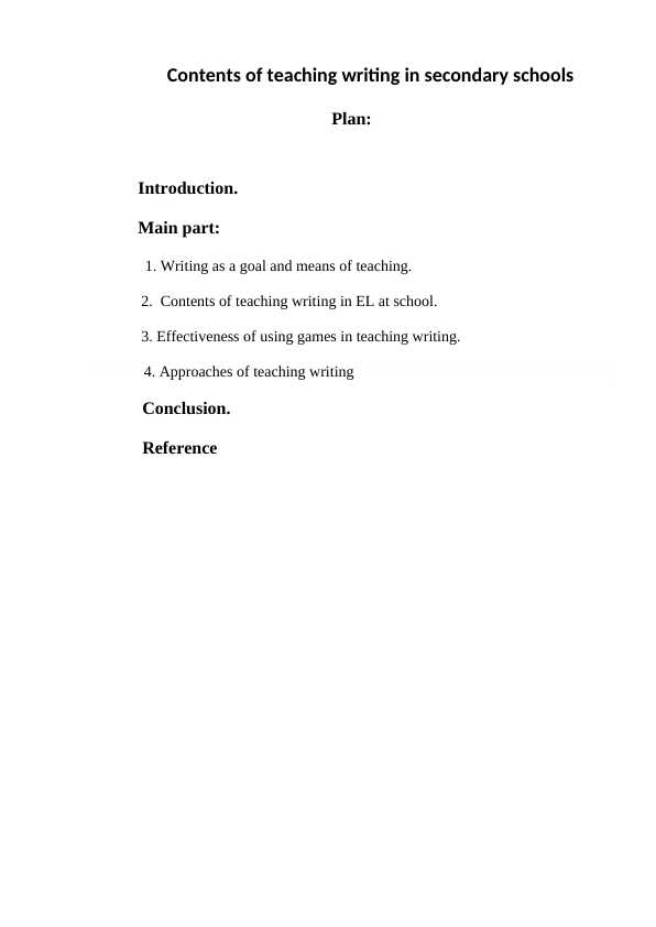 Contents of teaching writing in secondary schools