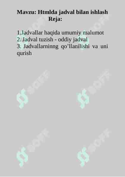 Htmlda jadval bilan ishlash