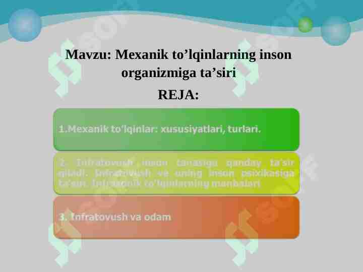 Mexanik to’lqinlarning inson organizmiga ta’siri