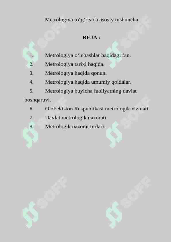 metrologiya haqida tushuncha
