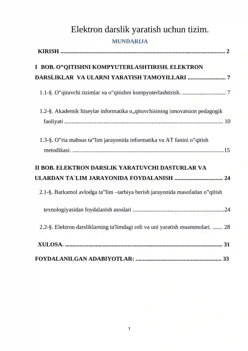 Elektron darslik yaratish uchun tizim