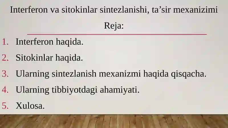 Interferon va sitokinlar sintezlanishi, ta’sir mexanizimi