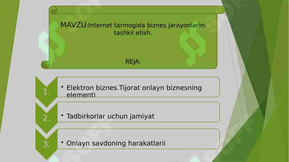 Internet tarmogida biznes jarayonlarini tashkil etish.