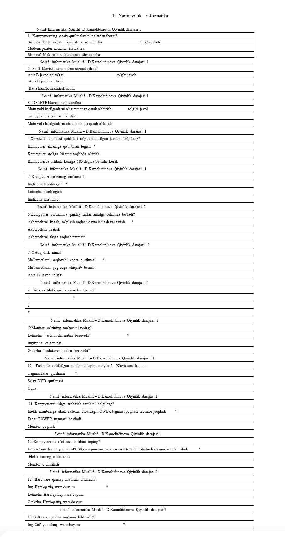 8-sinf-informatika-testlar-3 yarim yillik