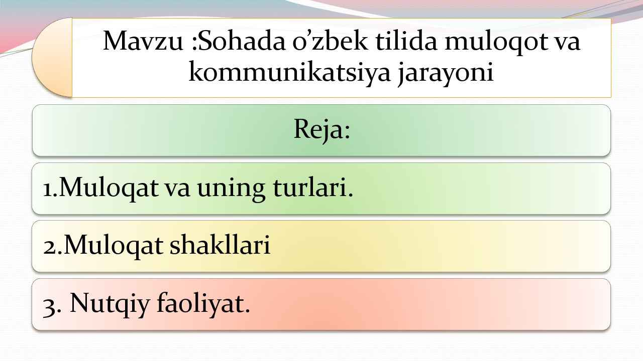 Sohada o’zbek tilida muloqot va kommunikatsiya jarayoni
