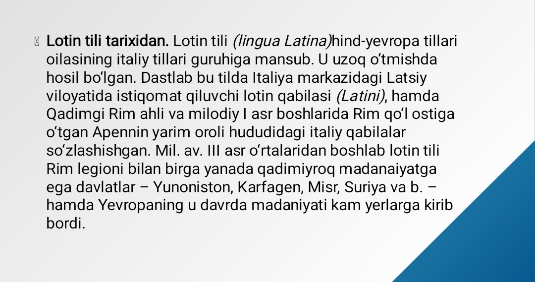 Tibbiy terminologiyaga kirish. Lotin tili alifbosi. Difton va digraflar ...
