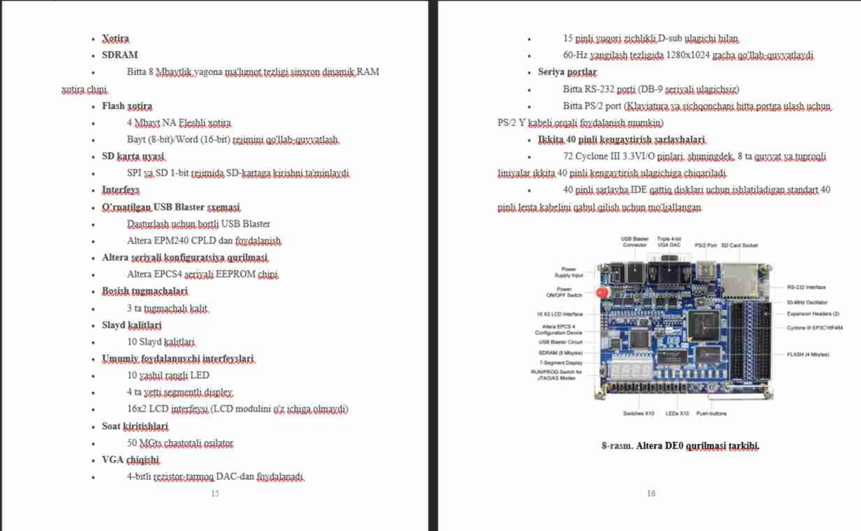 Arduino hamda Altera DE0 qurilmalarini o‘rganish