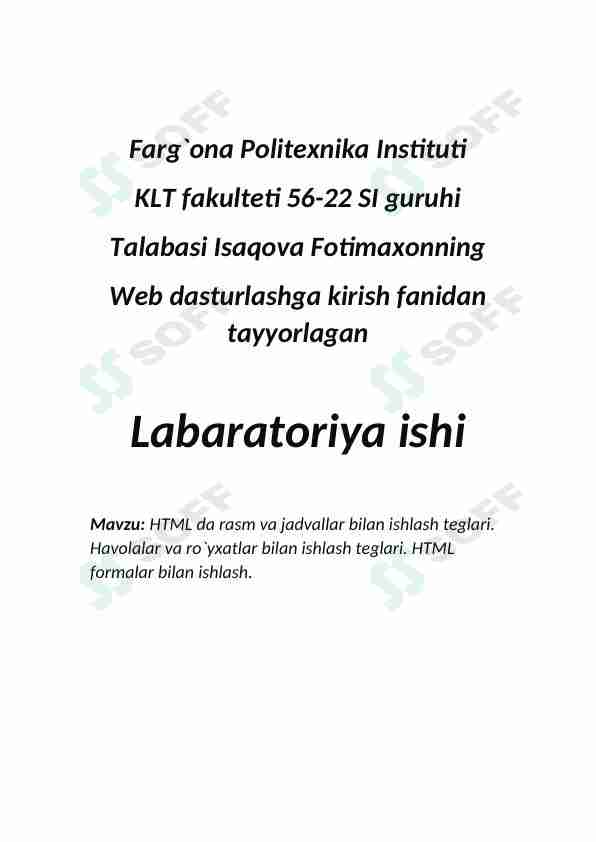 HTML da rasm va jadvallar bilan ishlash teglari.