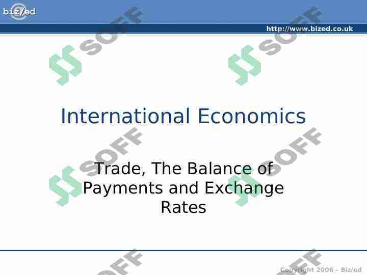 Trade, The Balance of Payments and Exchange Rates